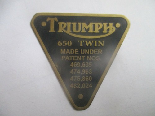 Triumph 650 Twin Motorcycle Nameplate Patents Badge Brass Vintage Car ...