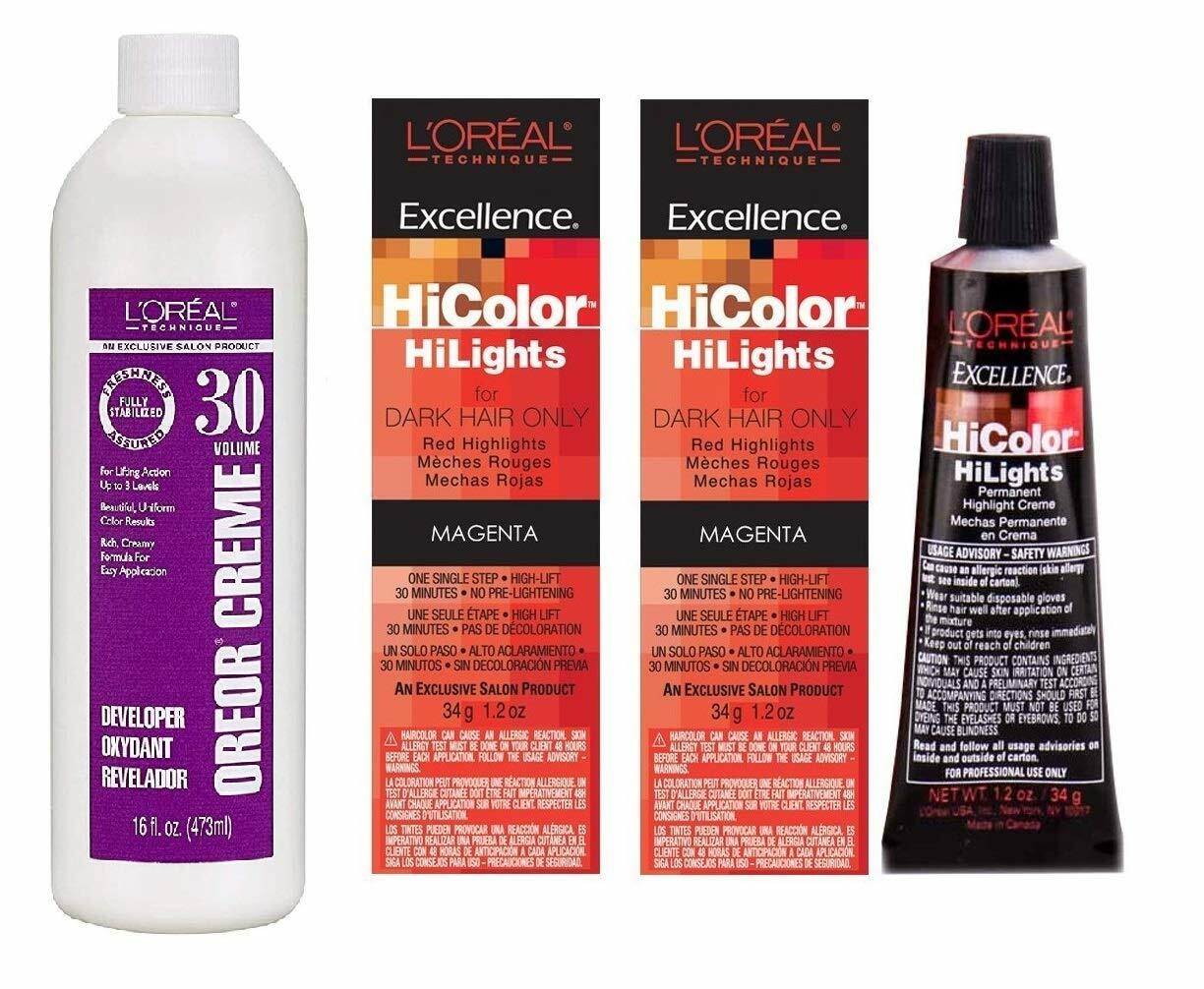 L'Oreal HiColor HiLights for Dark Hair 2 Packs with 16oz Oreor 30V (Red ...