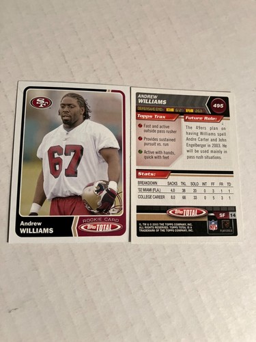 San Francisco 49ers Miami hurricanes 2 Andrew Williams rookie fb cards ...