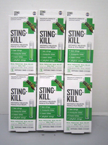 Sting Kill Maximum Strength Insect Bite Pain Swabs 5Ct {Lot of 6) Exp ...
