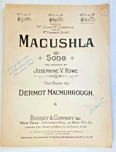 Vintage Sheet Music-1910-Macushla-In B FLat-Rowe-Macmurrough-Piano ...