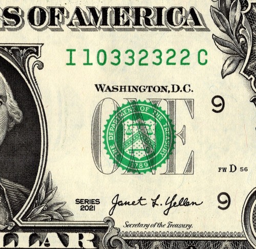Looping 4 digit ladder Fancy Serial Number One Dollar Bill I10332322C ...
