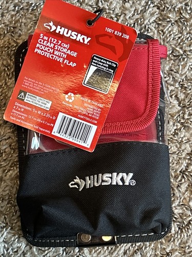 Husky 5" Clear Storage Pouch w/ Protective Flap 15 in. Clip On Tool ...