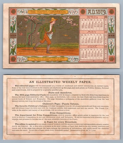 VICTORIAN TRADE CARD ILLUSTRATED WEEKLY PAPER YOUTH COMPANION 1879 ...