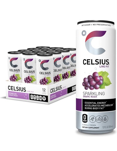 CELSIUS Essential Energy Drink 12 Fl Oz, Sparkling Grape Rush (Pack of ...