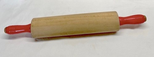 Vintage Red Handled Wooden Rolling Pin - 17" x abt 7 1/2" Circumference ...