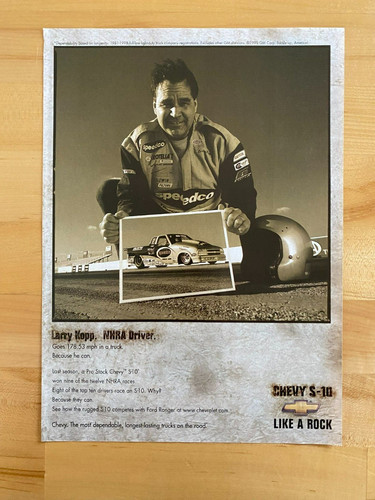 1999 Print Ad Chevrolet S-10 Larry Kopp NHRA Driver Like a Rock | eBay