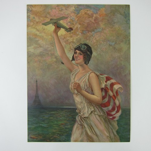 F.R. Harper Print Lady Aviator Pilot Cap Holds Plane American Flag ...