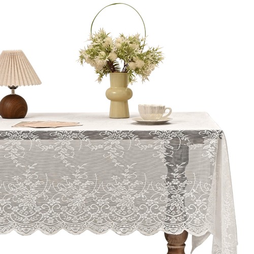 White Lace Rectangle Tablecloth 60 X 102 Inches Vintage Flower ...