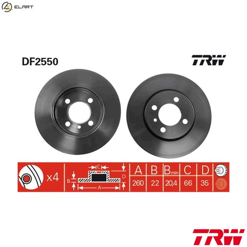 2x BRAKE DISC DF2550 FOR BMW 3/Convertible/E0 Z1/Roadster M42B18 M40B18 ...