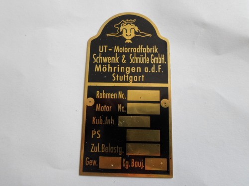 ID Plate Type Plate Motorbike UT Schwenk Schnürle Brass S76 | eBay