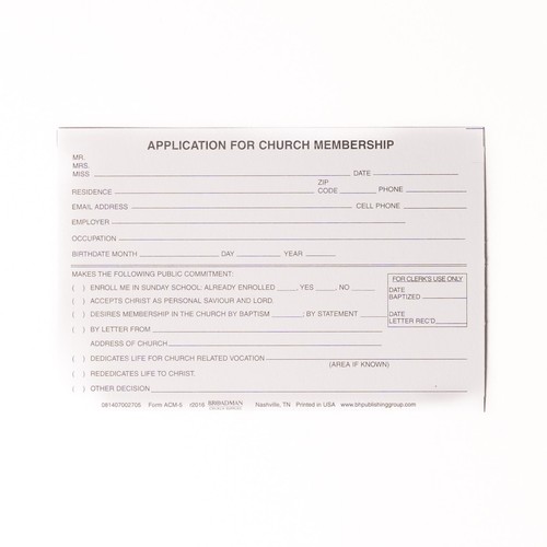 Form-Application For Church Membership (Form ACM-5) (Pack Of 100 ...