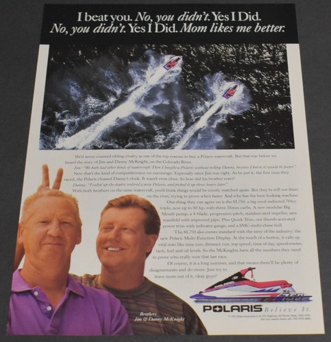 1994 Print Ad Polaris Watercraft Jim Danny McKnight Wave runner Jet Ski ...