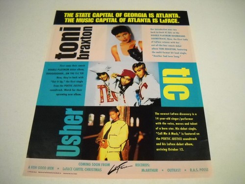 TLC Toni Braxton and USHER Atlanta music capital... 1993 Promo Poster ...