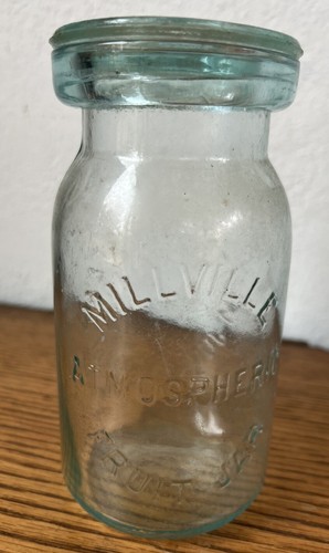 ANTIQUE AQUA MILLVILLE ATMOSPHERIC WHITALL'S Fruit jar 1861 Missing ...