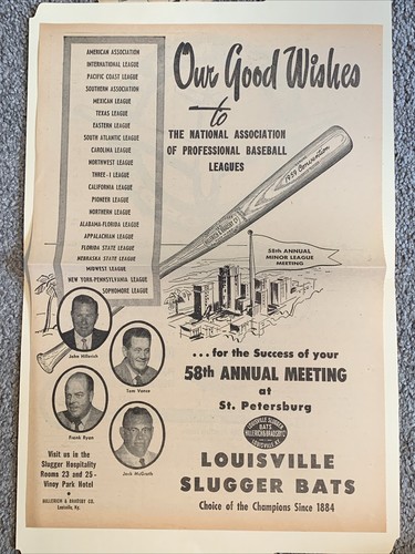 Louisville Slugger John Hillerich Florida 1959 Sporting News Baseball ...