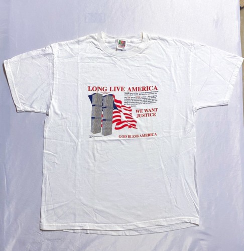 Vintage 9/11 Twin Towers Shirt XL 2001 Memorial White Short Sleeve Flag ...
