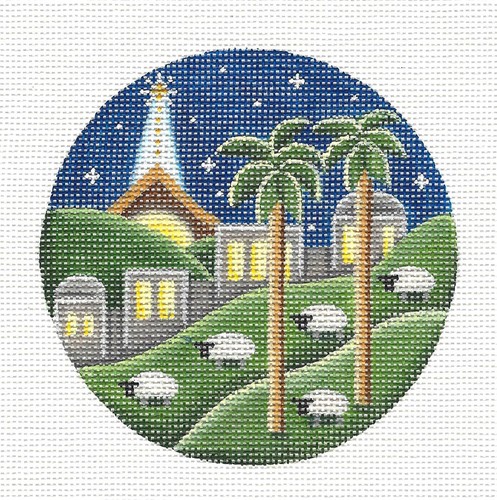Holy Land of BETHLEHEM handpainted 4" Rd. Needlepoint Canvas by Rebecca ...