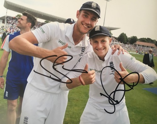 Joe Root & Stuart Broad double signed England 10x8 photo UACC Dealer ...
