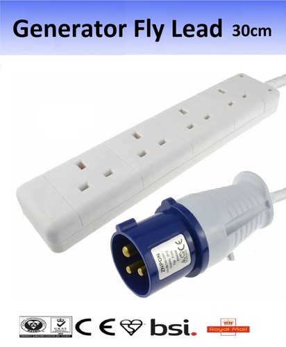 Generator Fly Lead 16 Amp Plug To 13A 4 Gang Socket Caravan Hook Up ...