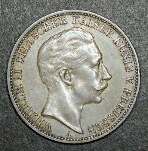GERMAN 3 Mark 1911 A PRUSSIA KAISER WILHELM II 90% Silver Coin EMPIRE ...