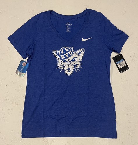 NIKE BYU COUGARS WOMENS MEDIUM V NECK T SHIRT NWT BLUE CLASSIC LOGO ...