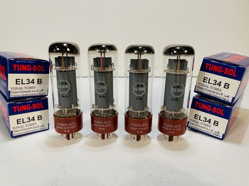 4 Vintage NOS 2015 Tung-Sol Tonal Tubes EL34B 6CA7 Reissue Matched Amp ...