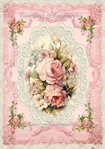 Victorian Pink Roses & Lace Designer Cotton Fabric Quilt Block Multi ...