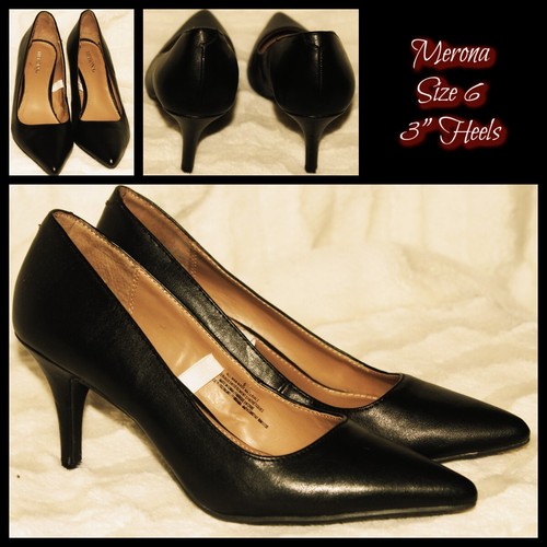 Merona High Heels Womens Size 6M Classic Black Faux Leather 3" Pump ...