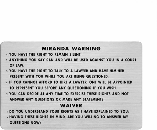 Metal Miranda Warning Card - Miranda Rights Card - Silver Miranda Card for Polic | eBay