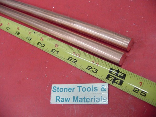 2 Pieces 1/2" C110 COPPER ROUND ROD 24" long H04 Solid CU New Lathe Bar ...