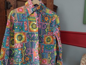 VTG 70's Pykettes Women's Graphic Print Retro Long Sleeve Disco Shirt ...