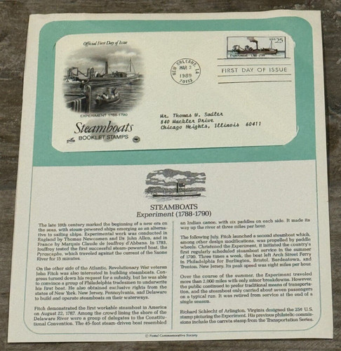 STEAMBOATS (Experiment 1788-1790) Fist Day of Issue 1989 Stamp US ...