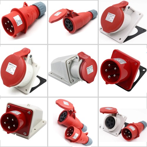 32A 5 PIN RED INDUSTRIAL PLUGS & SOCKETS 3 PHASE 3P+N+E IP44 MALE ...
