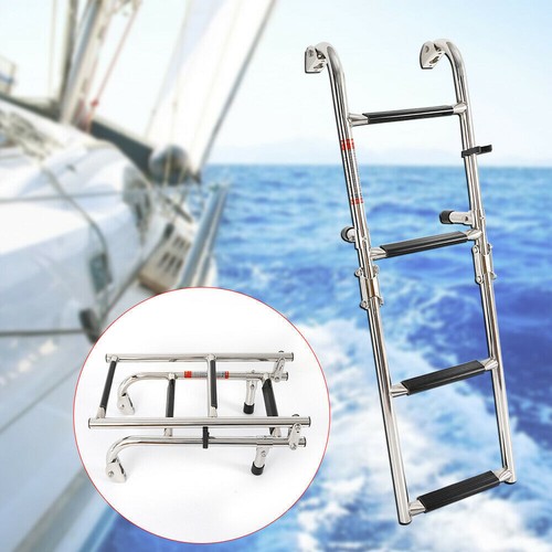 Boat Ladder 4 Steps Extension Folding Pontoon Ladder Stainless Steel | eBay
