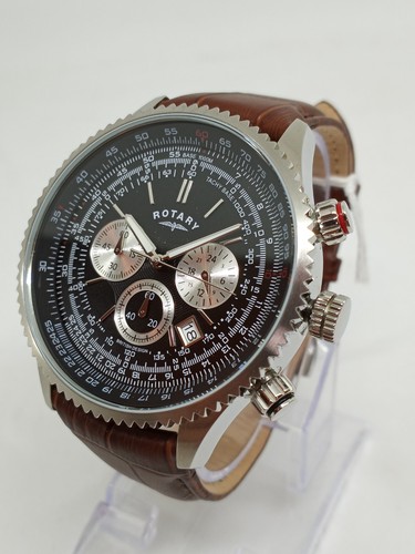 Rotary Aviator GS00100/04/BRN Men's 46mm Stainless Steel Chronograph ...