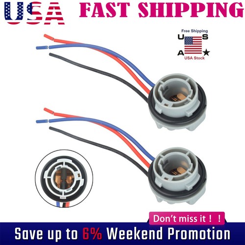 2pc 1157 2357 LED Stop Brake Turn Light Bulb Socket Harness Wire Pig ...