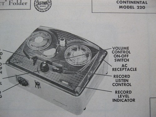 CONTINENTAL 220 TAPE RECORDER PHOTOFACT PHOTOFACTS | eBay