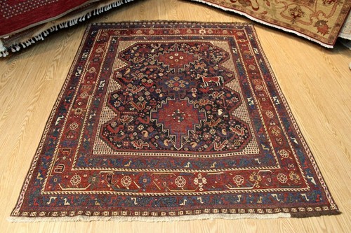 Late 19th Century Antique Qashqai Tribal Rug 5'x7' Pictorial matches ...