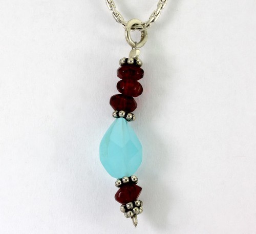 Sterling Silver Garnet & Blue Chalcedony Pendant Boston Link Chain ...