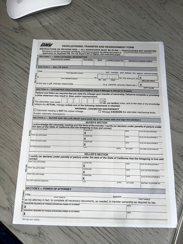 (50) NEW California Bill Of Sale DMV REG 262 Form Vehicle Transfer ...