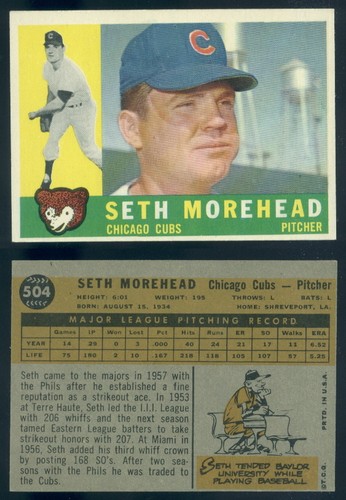 (43966) 1960 Topps 504 Seth Morehead Cubs-EM | eBay