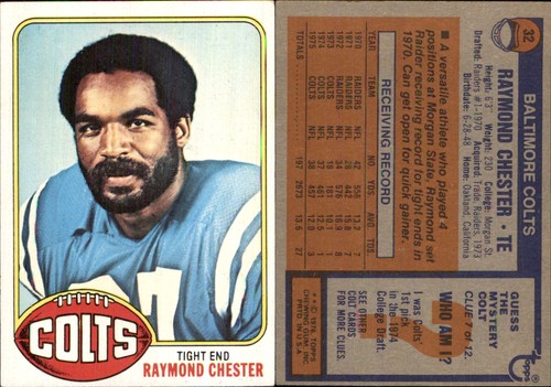 Raymond Chester 1976 Topps #32 Card Baltimore Colts FREE SHIP ...