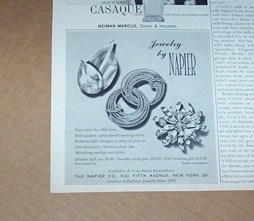 1961 vintage print ad - Napier fashion Jewelry Advertising magazine ...