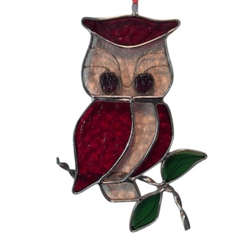 Vintage Owl Stained Glass Sun Catchers Red Silver Green 8"x5" Home ...