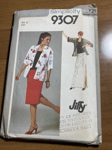 Simplicity 9307 JIFFY Tank Top Slit Skirt 2 Lengths Kimono Jacket Sz 10 ...