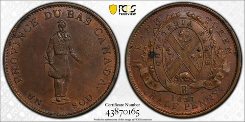 1837 Lower Canada 1/2d token PCGS MS63BN, LC-8A1 | eBay