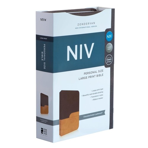Brand New NIV Large Print Holy Bible Leather Soft Chocolate Amber ...