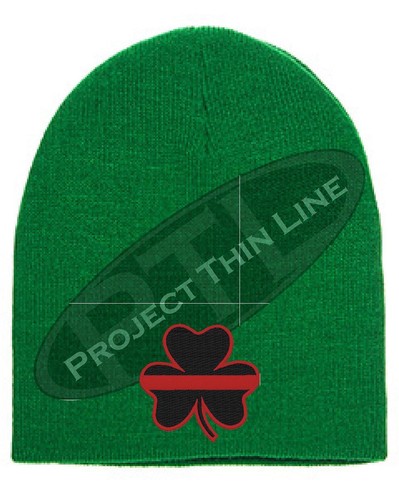 Shamrock RED Line Firefighter IAFF Knit Irish Winter Hat Skull Cap ...