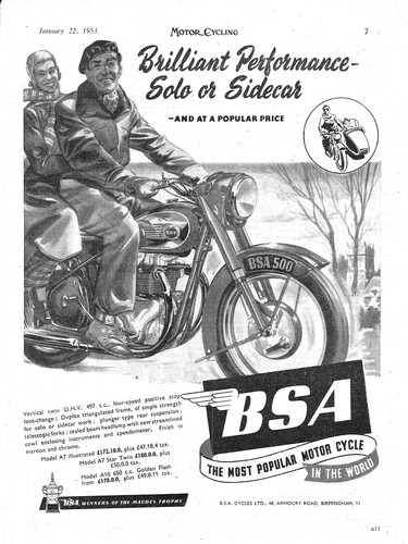 1953 Advert BSA 'Model A7 Star Twin' 497cc Motorcycle Original Print Ad ...